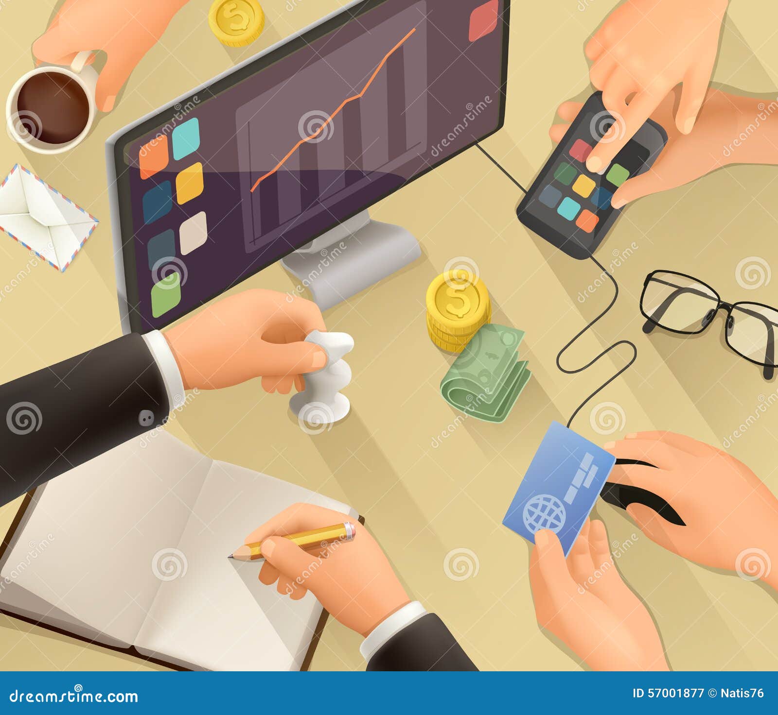 Workplace Vector Background Stock Vector - Illustration of glasses ...