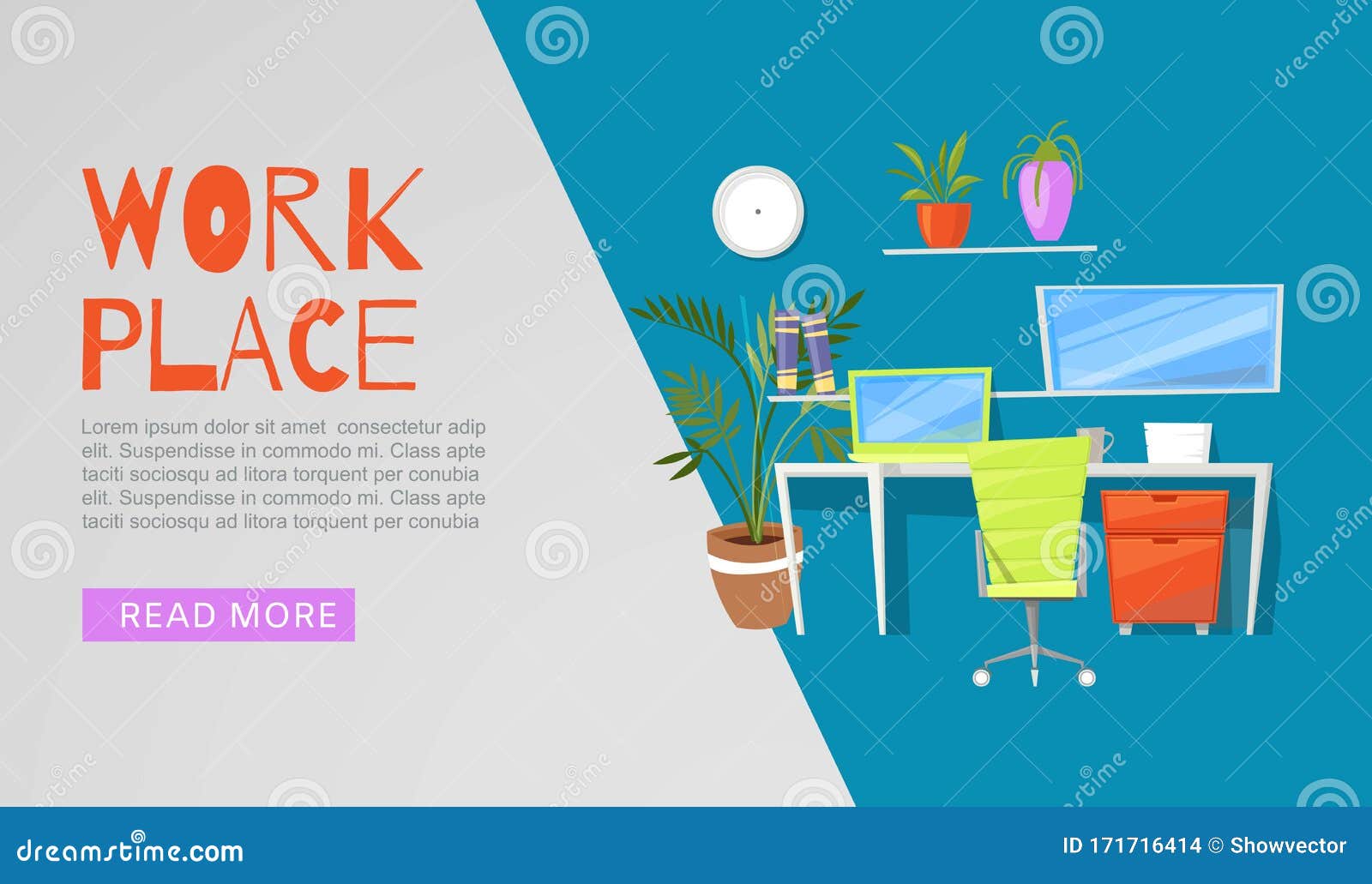 Workplace Vector Illustration for Web or Banner. Working Place for ...