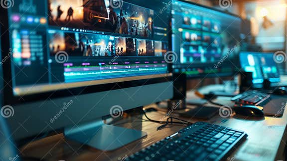 Workplace of a Video Editor Using Professional Software To Edit a Movie ...