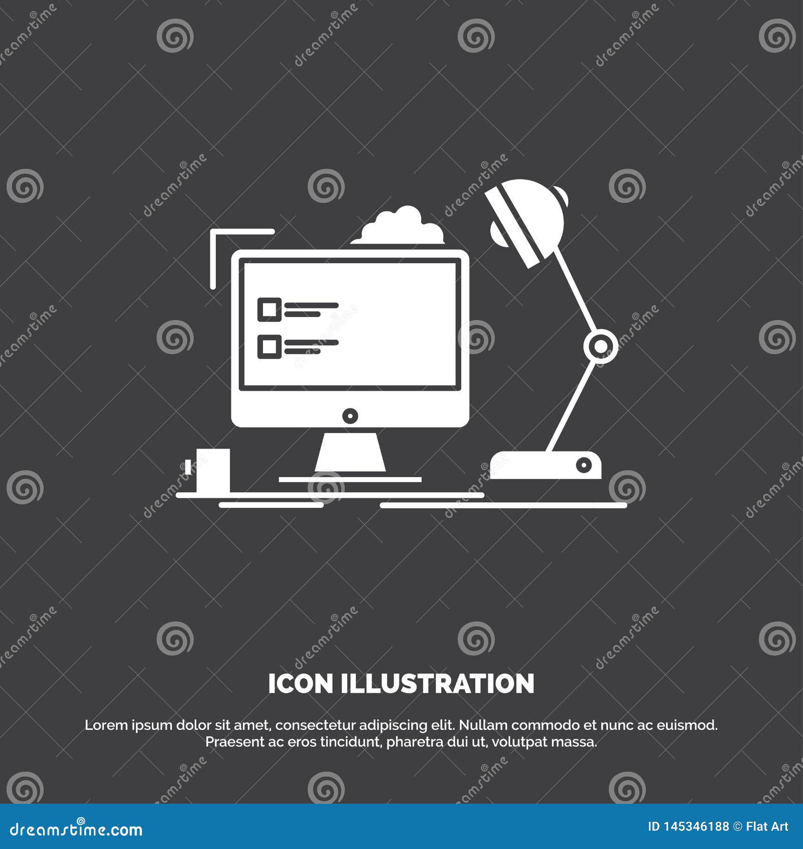 Workplace, Workstation, Office, Lamp, Computer Icon. Glyph Vector ...