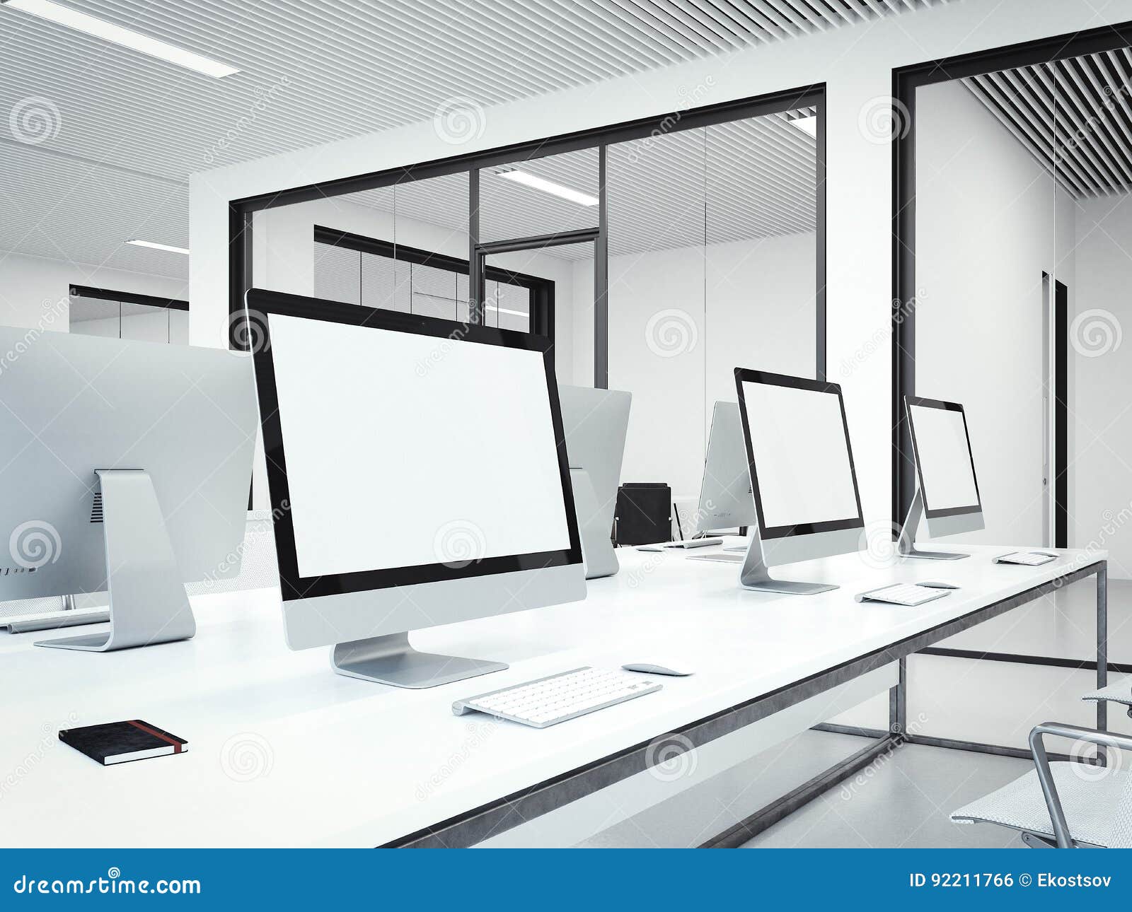 Workplaces in Modern Office Interior. 3d Rendering Stock Photo - Image ...