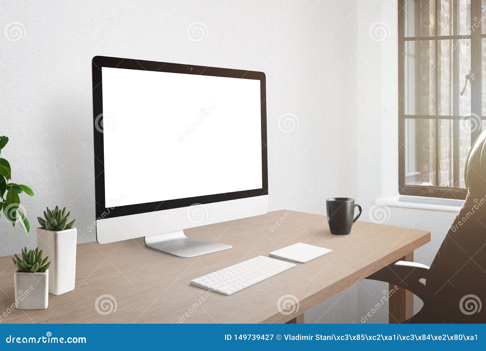 Workroom Desk with Computer Display with Isolated Screen for Mockup ...