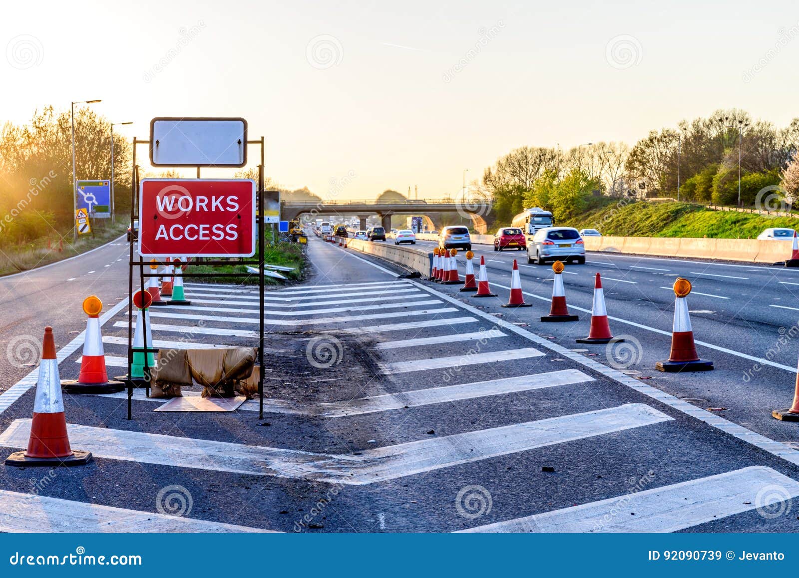 Works Access only Sign on UK Motorway Evening Stock Image - Image of ...
