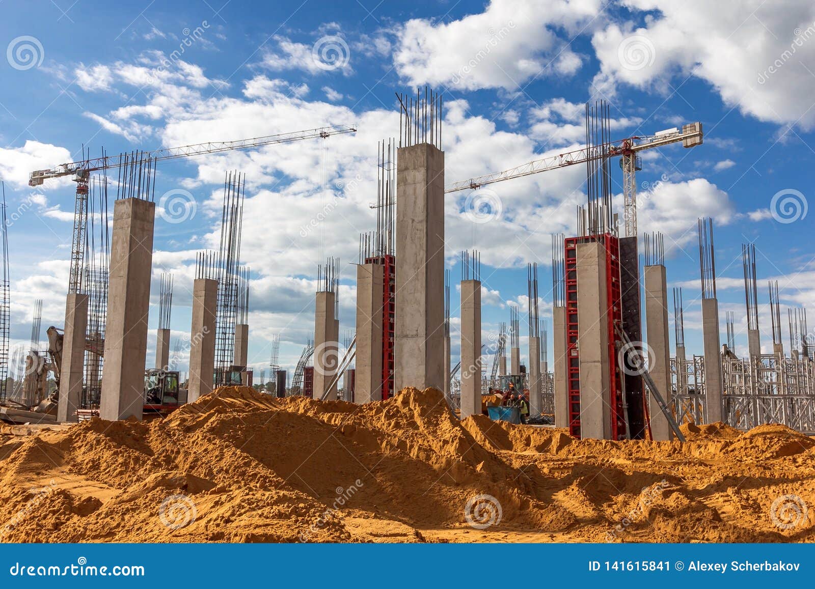 Works on the Construction Site Stock Image - Image of cranes, cityscape ...