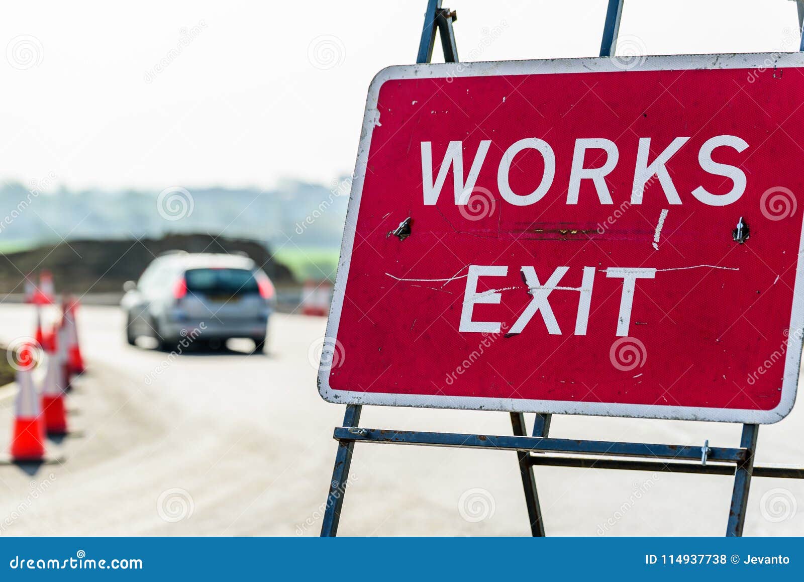 Works Exit Roadworks Sign on UK Motorway Stock Photo - Image of blur ...