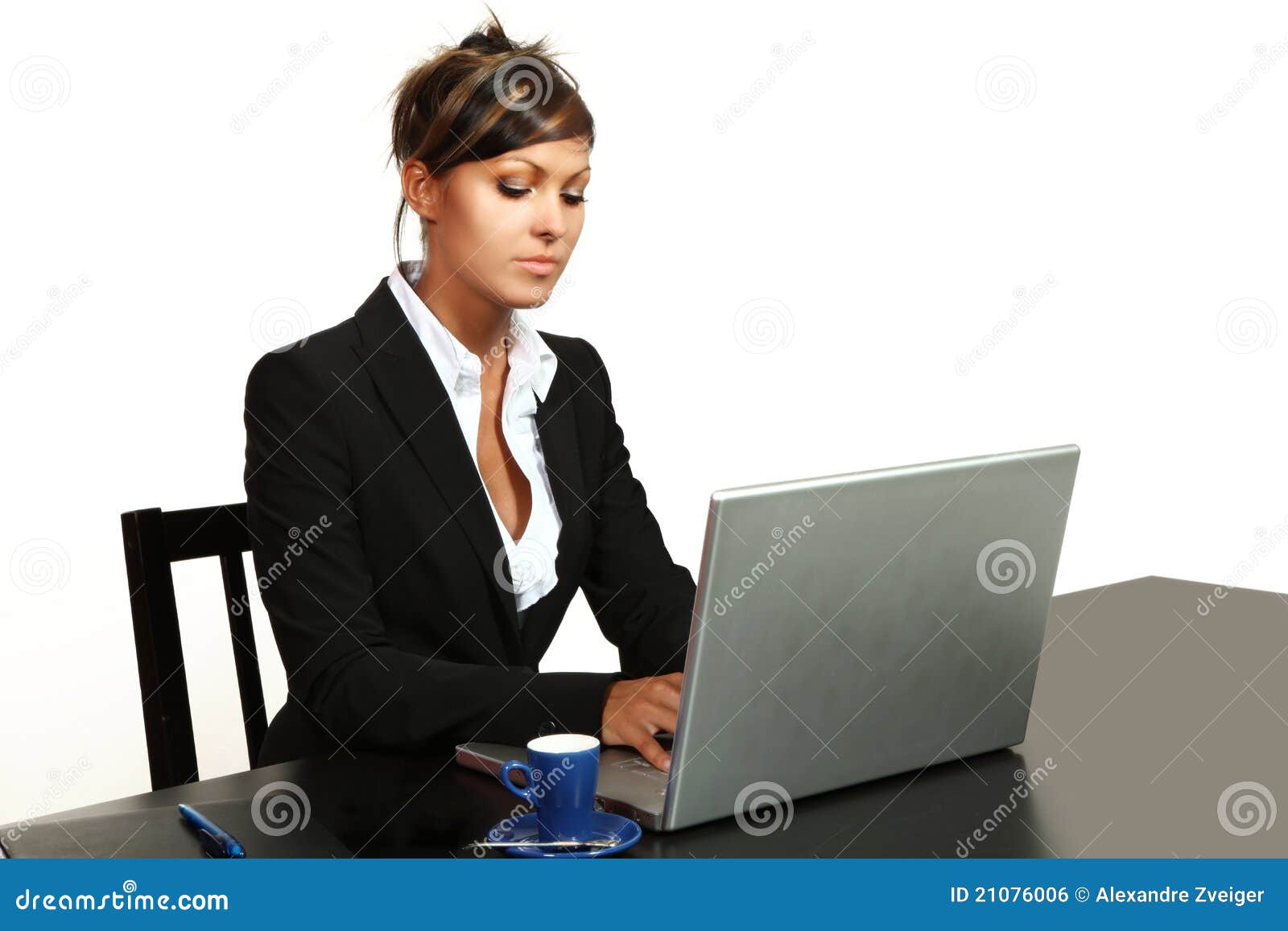 She works with her laptop stock photo. Image of desk - 21076006