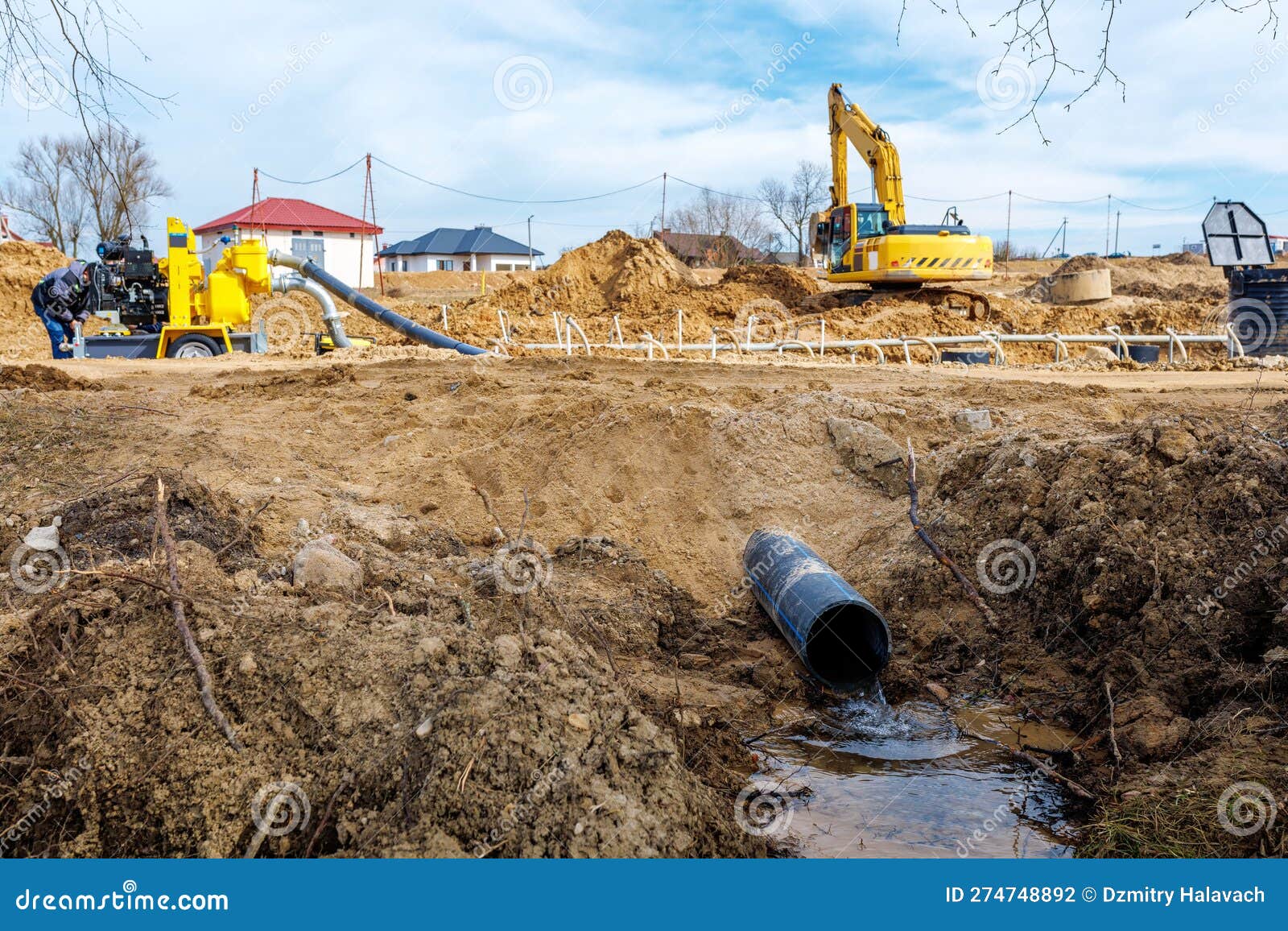 Works on the Installation of a Dewatering System in the Open Air with a ...