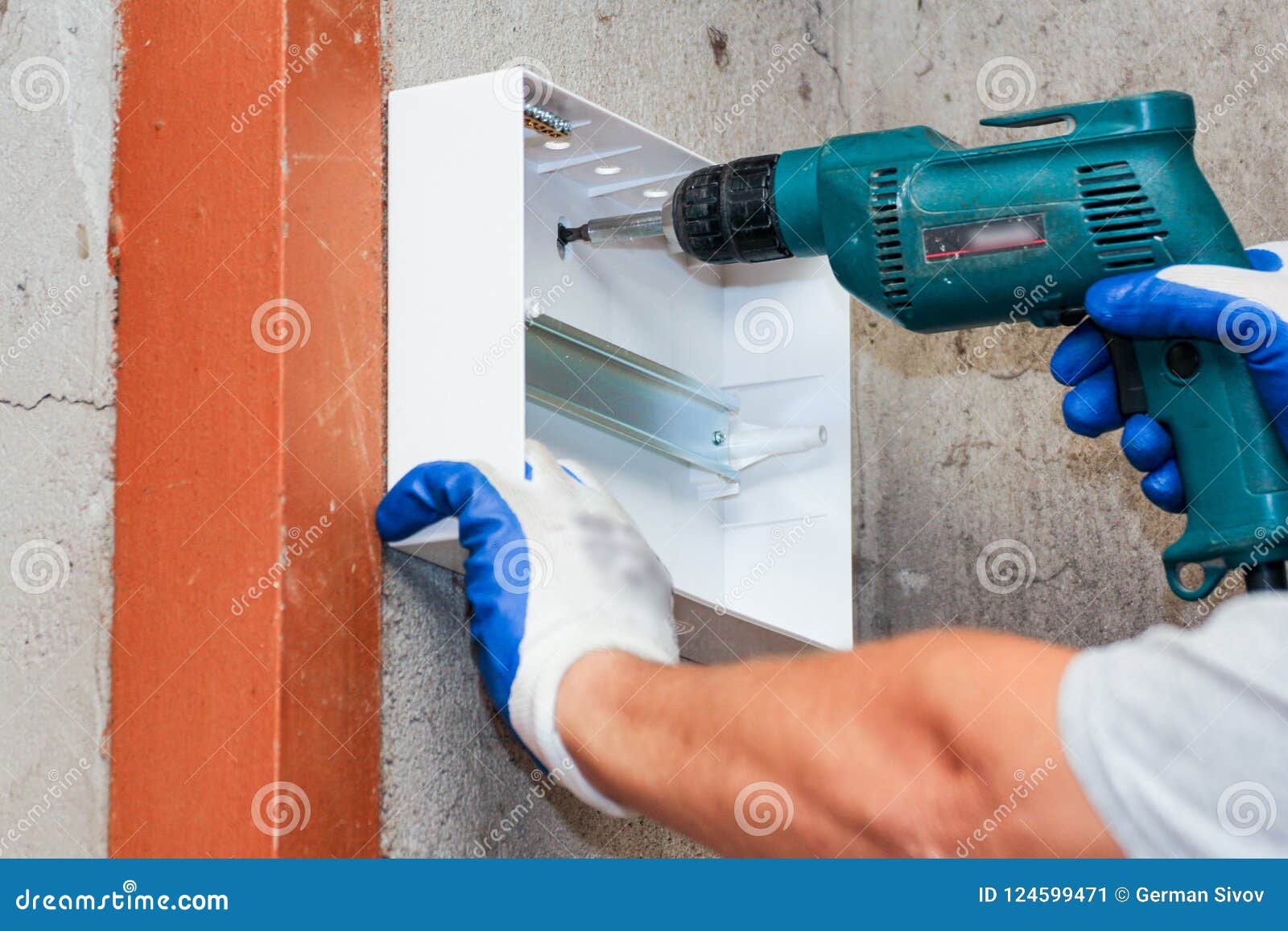 Fixing the Junction Box To the Wall. Stock Image - Image of closeup ...
