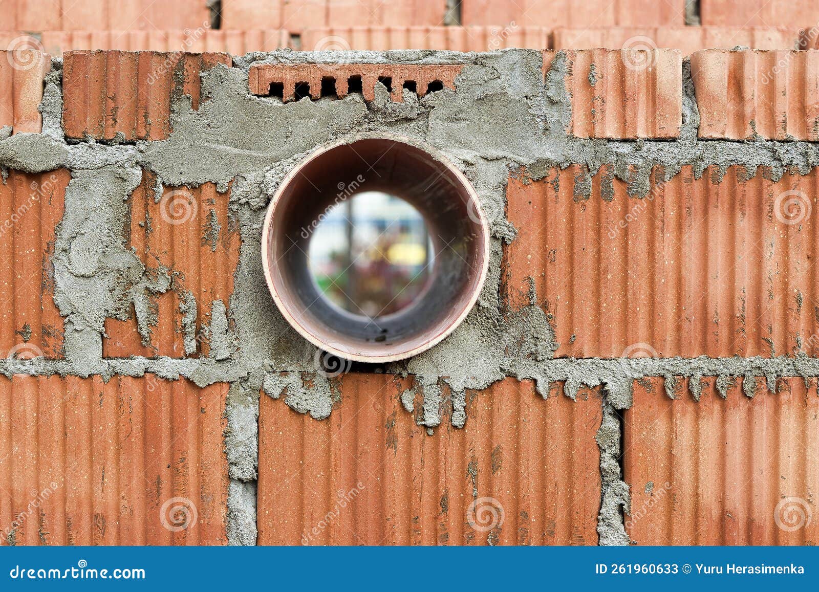 Works On The Laying Of Ceramic Bricks. Red Brick Wall With Ventilation ...