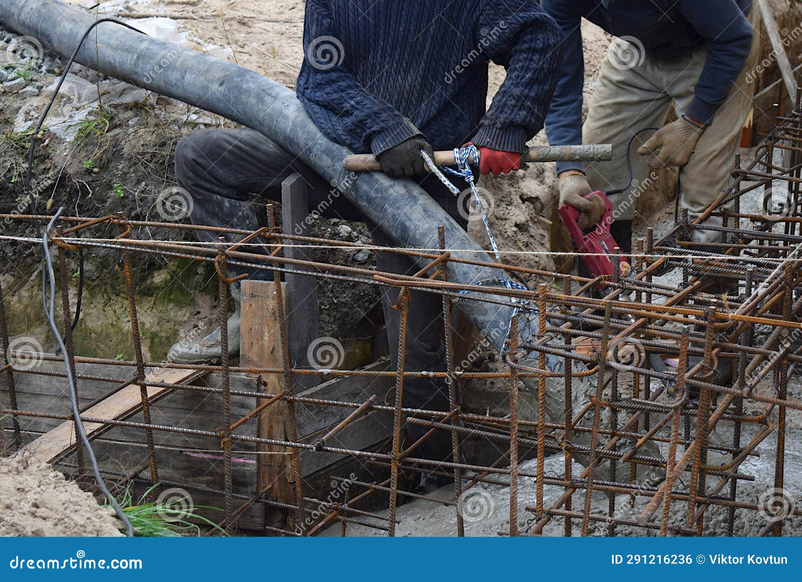 Works on Pouring Concrete with a Pumping Machine Stock Photo - Image of ...