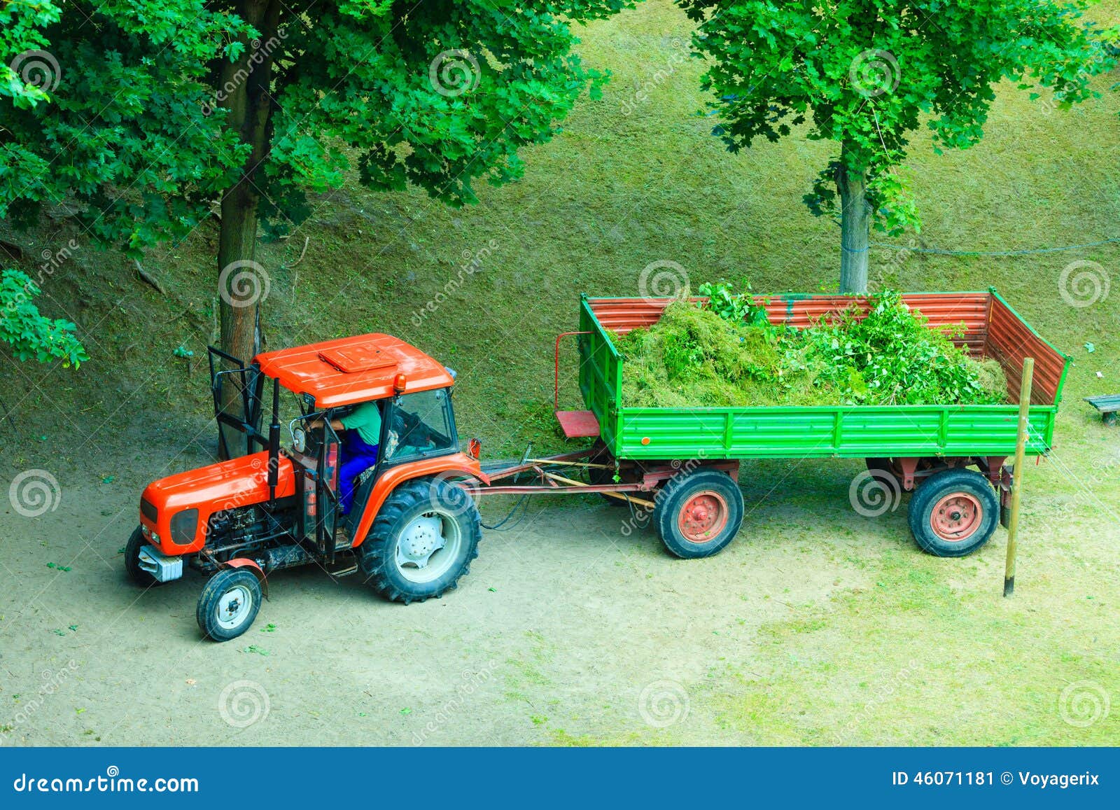 Works in Public Park, Tractor with Trailer Stock Image - Image of ...