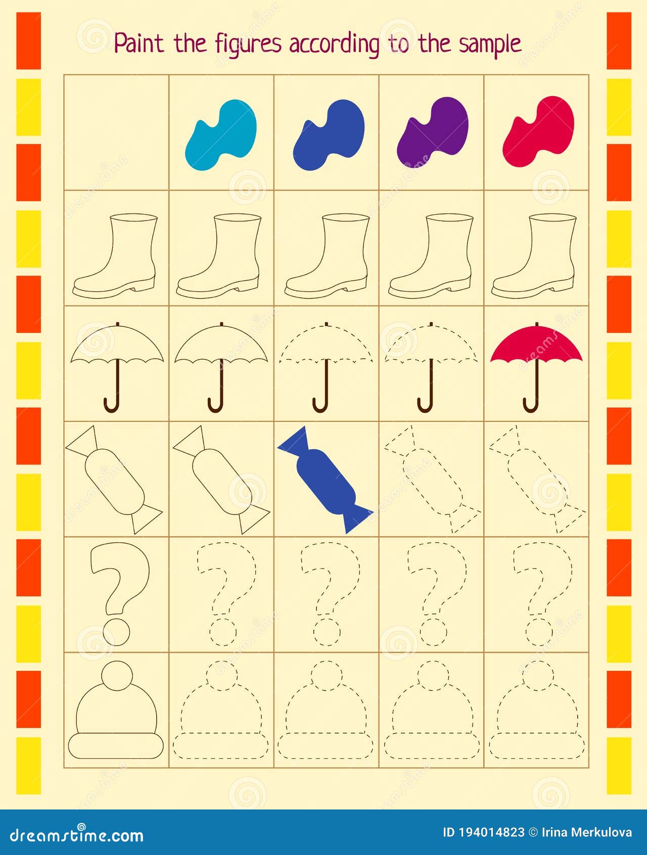 Logic Color Chain Kid Game Printable Worksheet Royalty-Free Stock ...