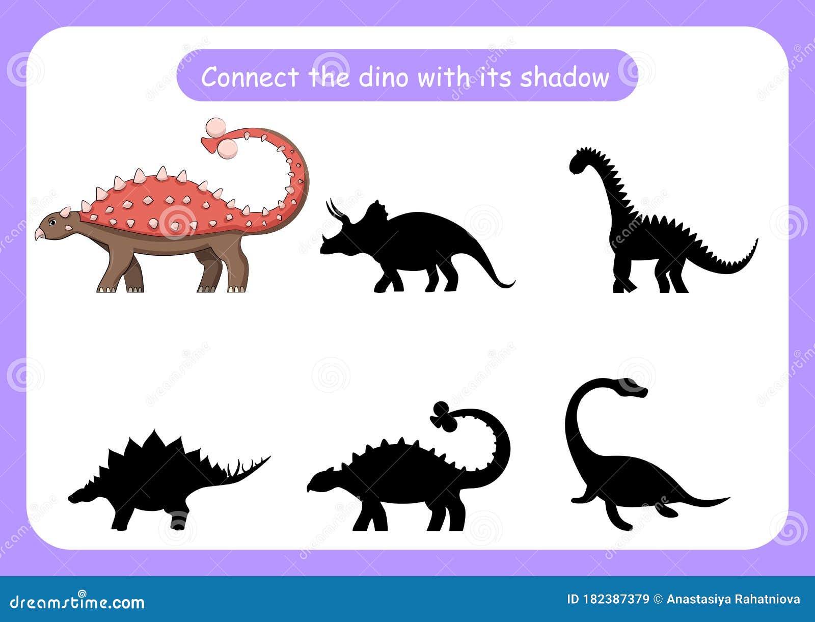 Dinosaur Shadow Matching Activity With Ancient Animal. Prehistoric ...
