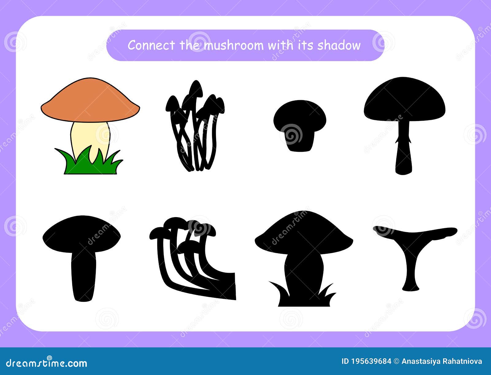 Worksheet Connect the Mushroom with Its Shadow. Educational Game for ...