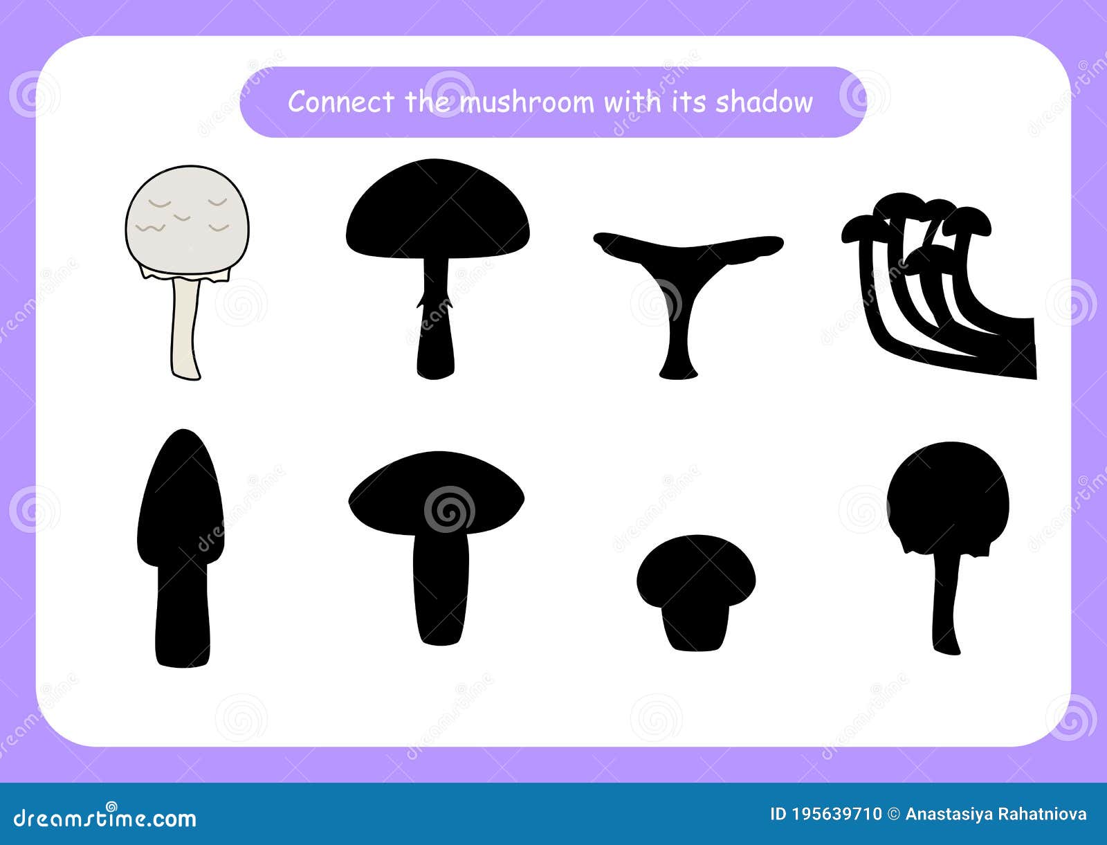 Worksheet Connect the Mushroom with Its Shadow. Educational Game for ...