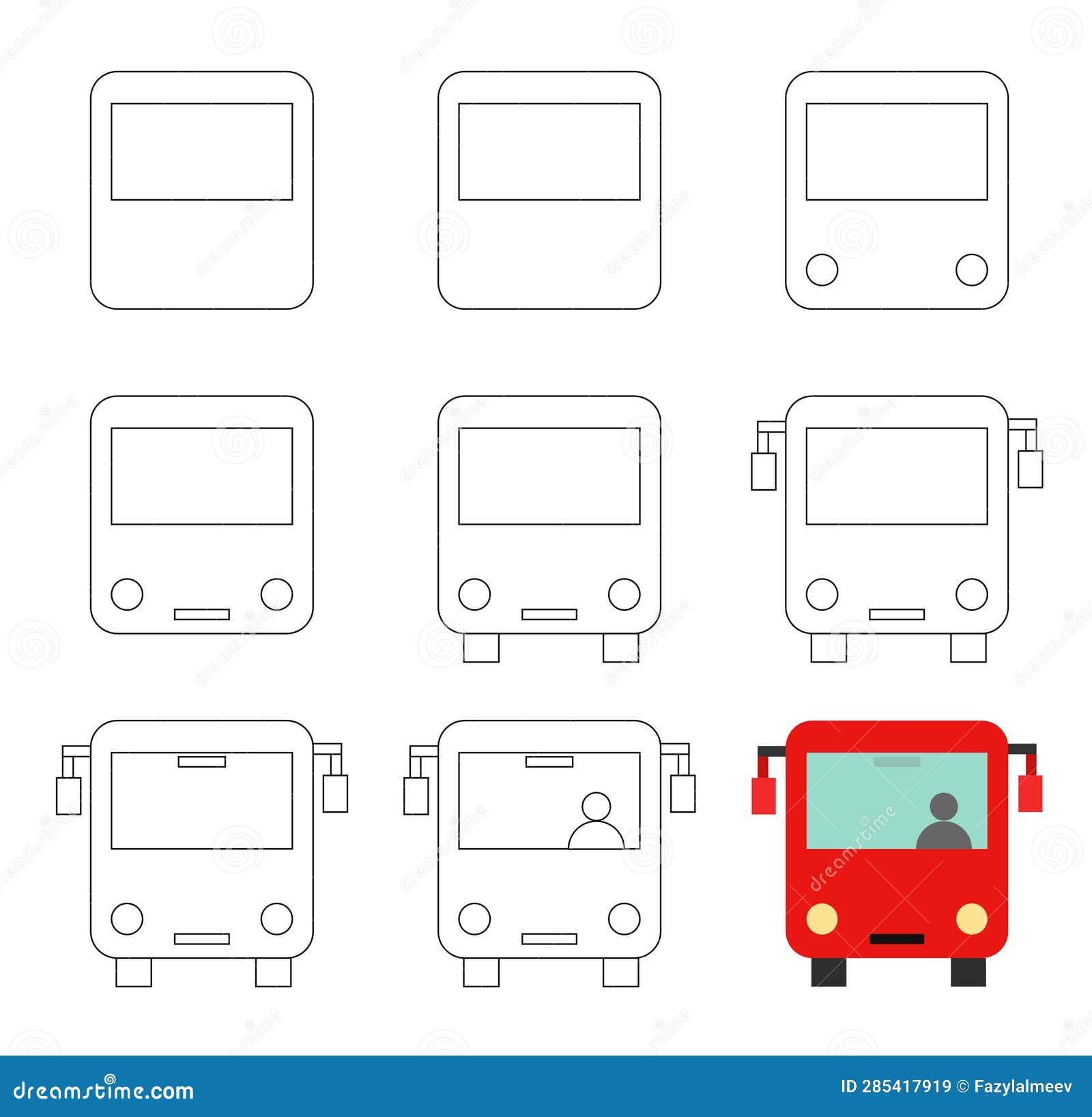Worksheet Easy Guide To Drawing Cartoon Autobus. Simple Step-by-step ...