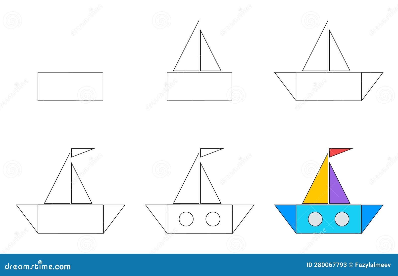 Worksheet Easy Guide To Drawing Cartoon Boat. Simple Step by Step ...