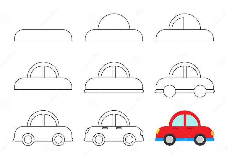 Worksheet Easy Guide To Drawing Cartoon Car. Simple Step-by-step ...