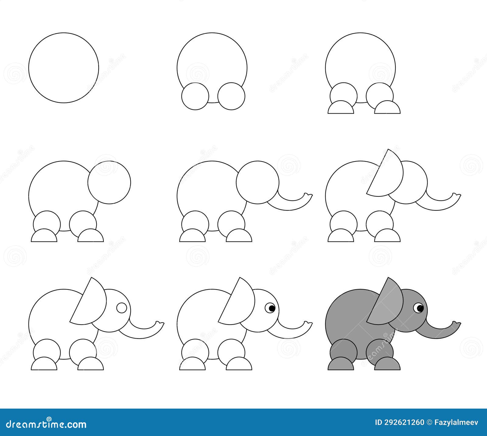 Worksheet Easy Guide To Drawing Cartoon Elephant. Simple Step-by-step ...