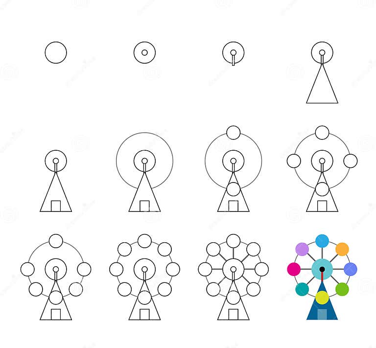 Worksheet Easy Guide To Drawing Cartoon Ferris Wheel. Simple Step-by ...