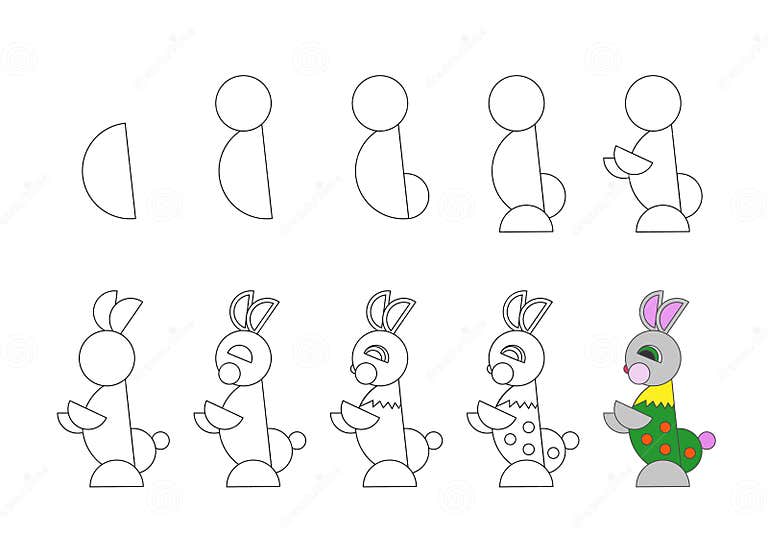 Worksheet Easy Guide To Drawing Cartoon Hare. Simple Step-by-step ...