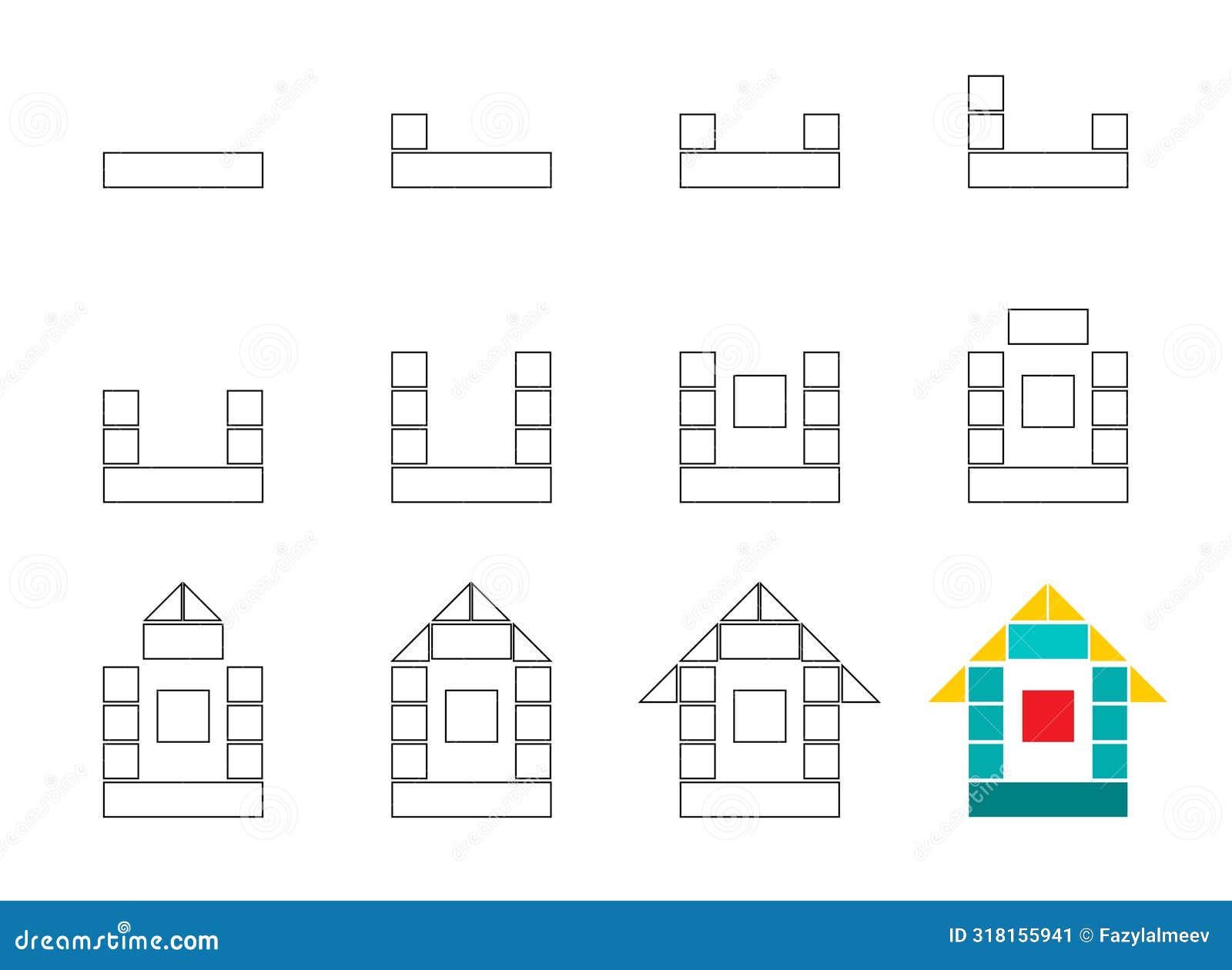 Worksheet Easy Guide To Drawing Cartoon House. Simple Step-by-step ...