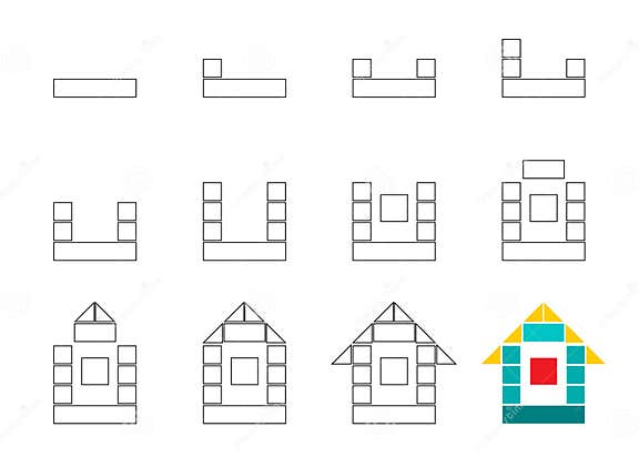 Worksheet Easy Guide To Drawing Cartoon House. Simple Step-by-step ...