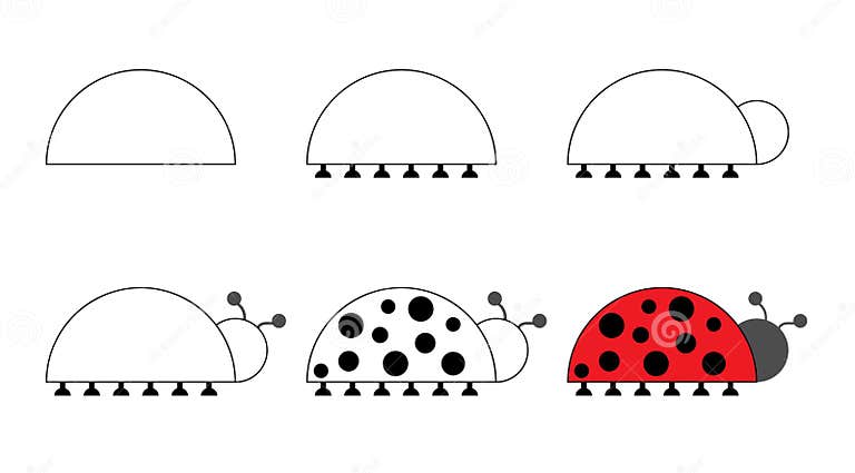 Worksheet Easy Guide To Drawing Cartoon Ladybug. Simple Step by Step ...
