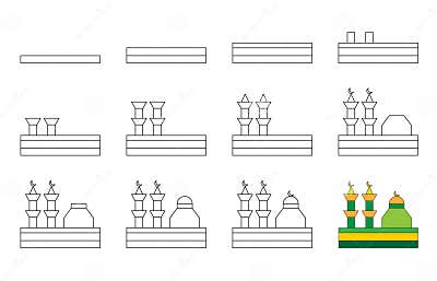 Worksheet Easy Guide To Drawing Cartoon Mosque. Simple Step-by-step ...