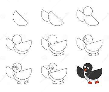 Worksheet Easy Guide To Drawing Cartoon Penguin. Simple Step-by-step ...