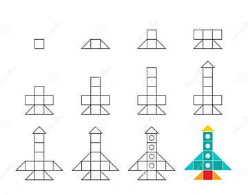 Worksheet Easy Guide To Drawing Cartoon Rocket. Simple Step-by-step ...