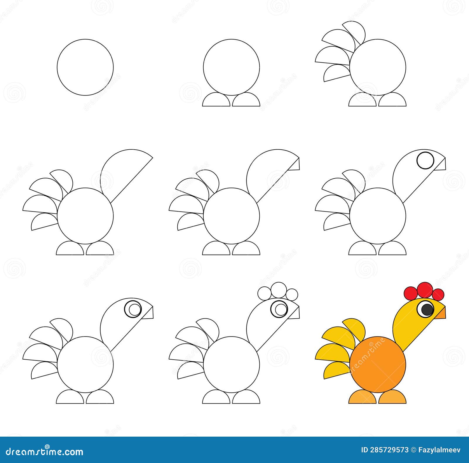 Worksheet Easy Guide To Drawing Cartoon Rooster. Simple Step-by-step ...