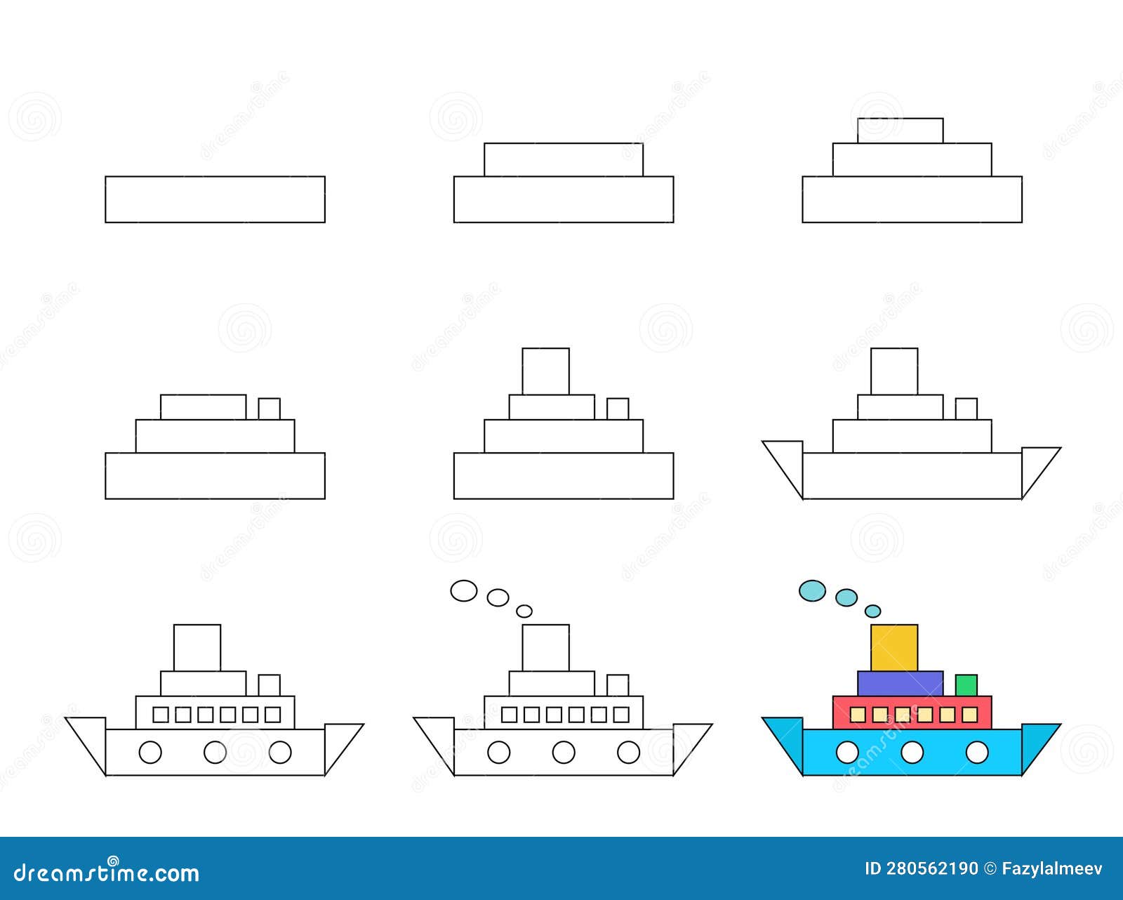 Worksheet Easy Guide To Drawing Cartoon Ship. Simple Step by Step ...
