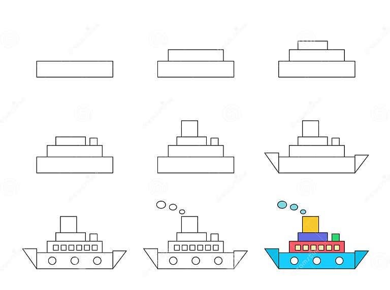 Worksheet Easy Guide To Drawing Cartoon Ship. Simple Step by Step ...