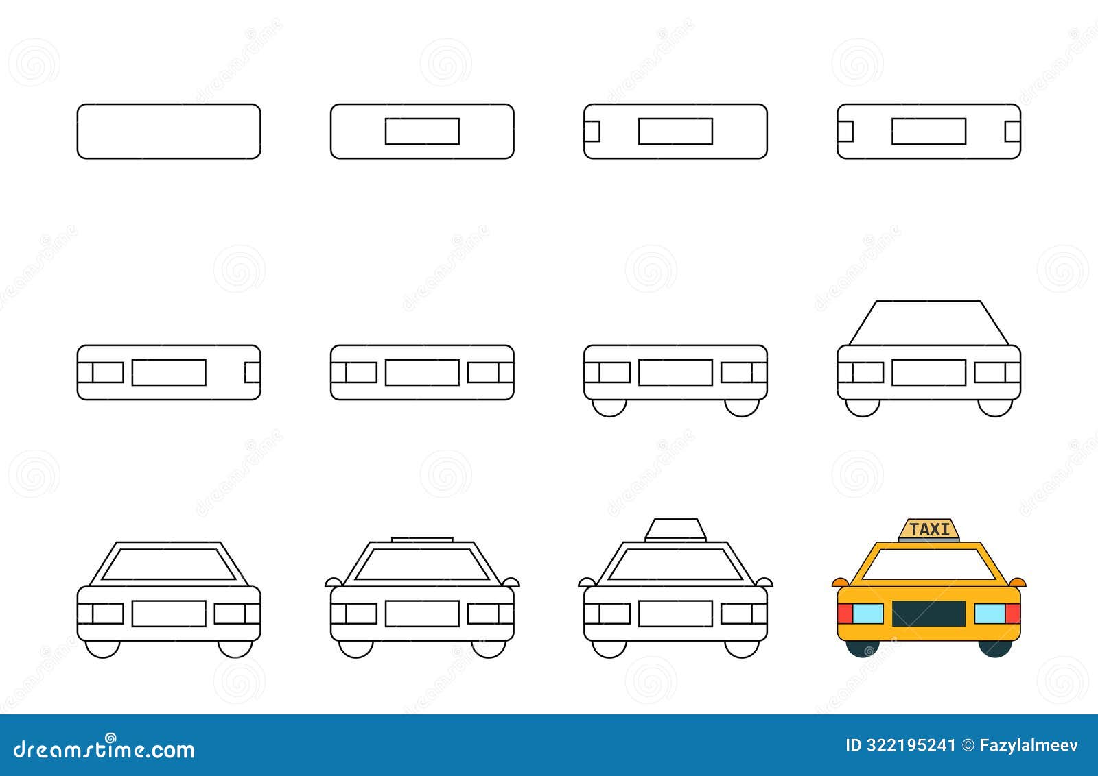 Worksheet Easy Guide To Drawing Cartoon Taxi. Simple Step-by-step ...