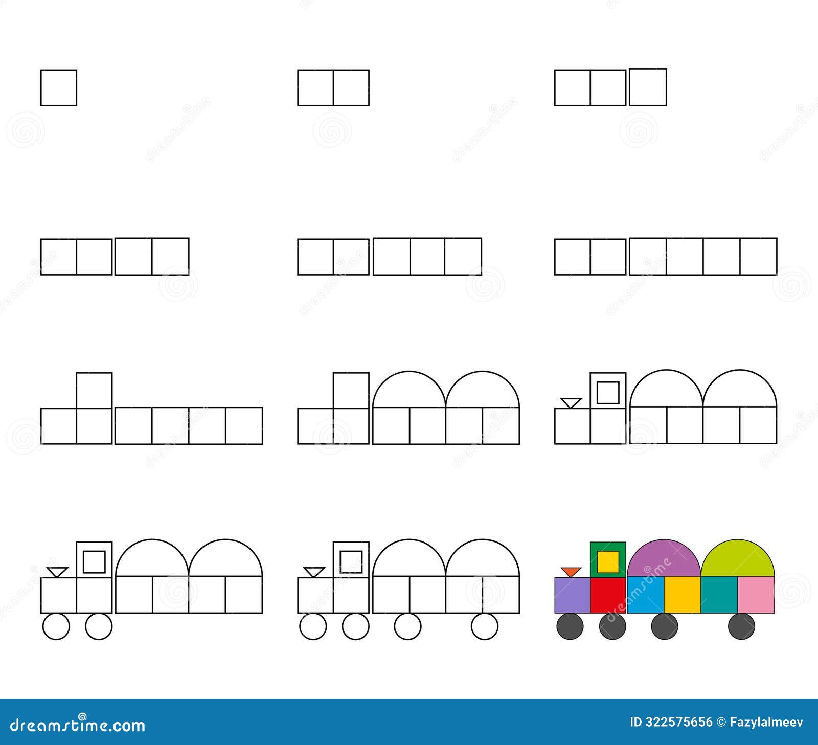 Worksheet Easy Guide To Drawing Cartoon Train. Simple Step-by-step ...