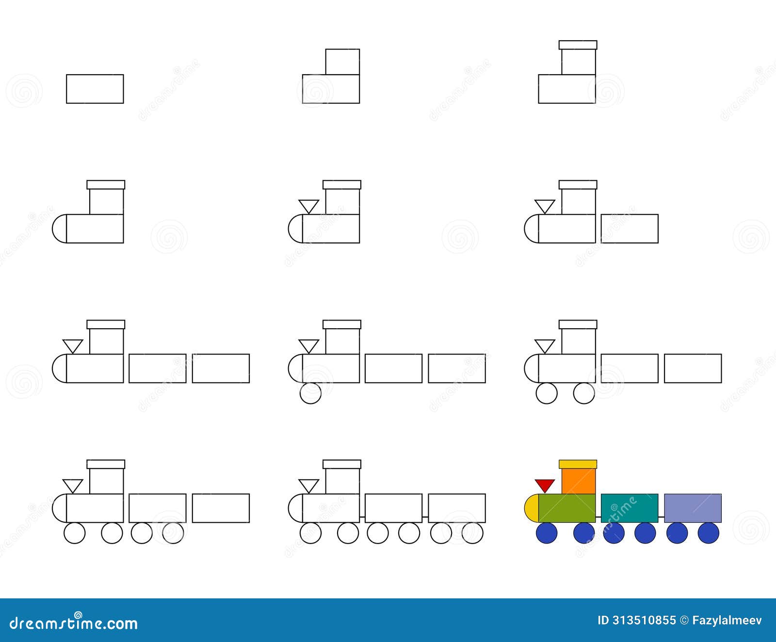 Worksheet Easy Guide To Drawing Cartoon Train. Simple Step-by-step ... Worksheet Easy Guide To Drawing Cartoon Train. Simple Step-by-step ...