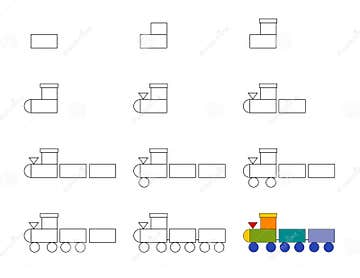 Worksheet Easy Guide To Drawing Cartoon Train. Simple Step-by-step ...