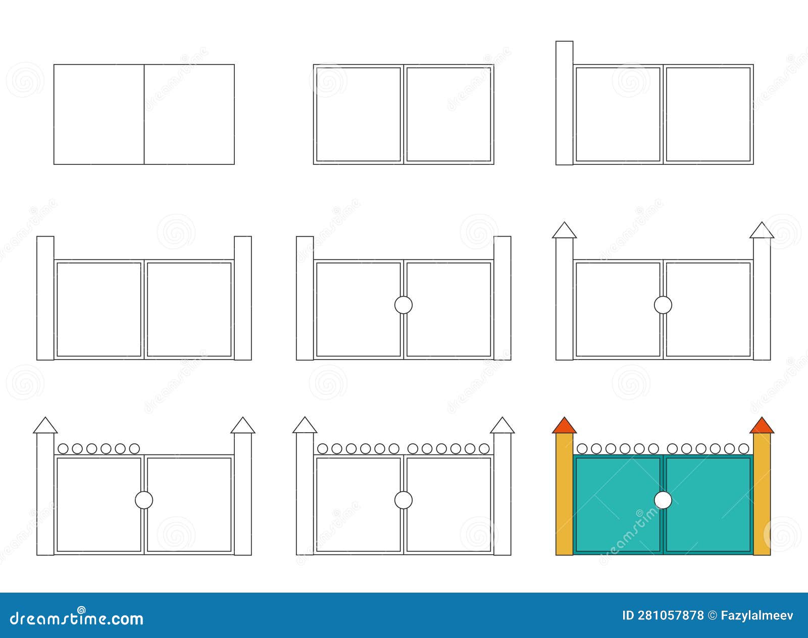 Worksheet Easy Guide To Drawing Gate. Simple Step-by-step Drawing ...