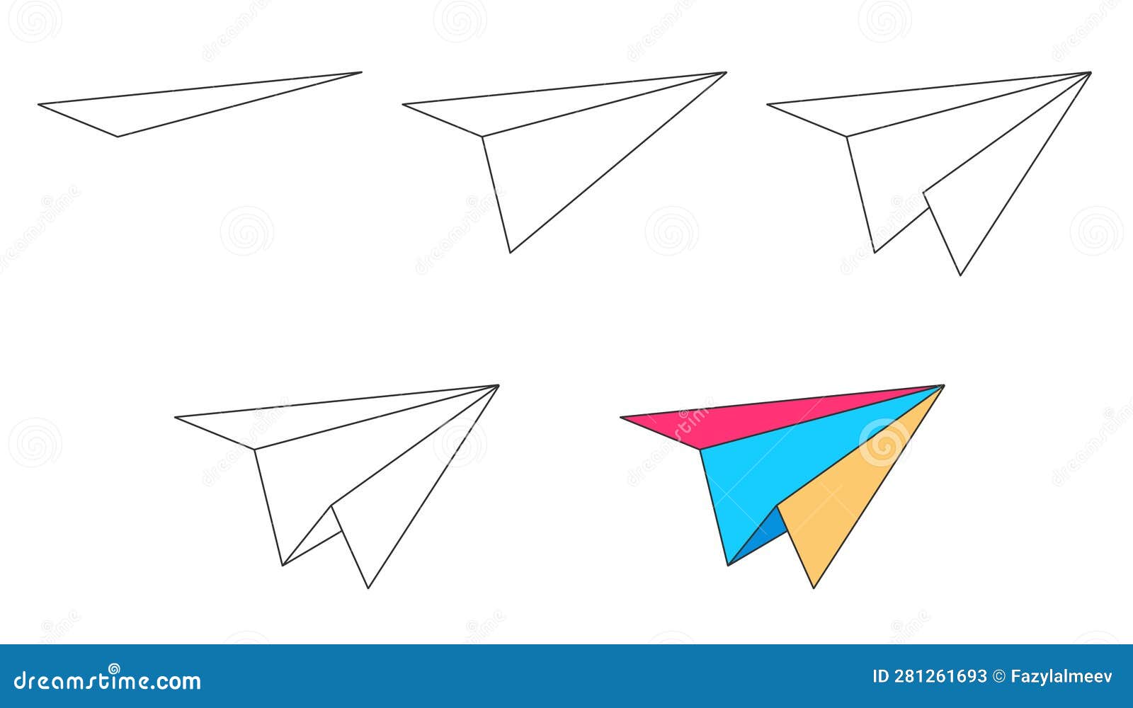 Worksheet Easy Guide To Drawing Paper Airplane. Simple Step-by-step ...