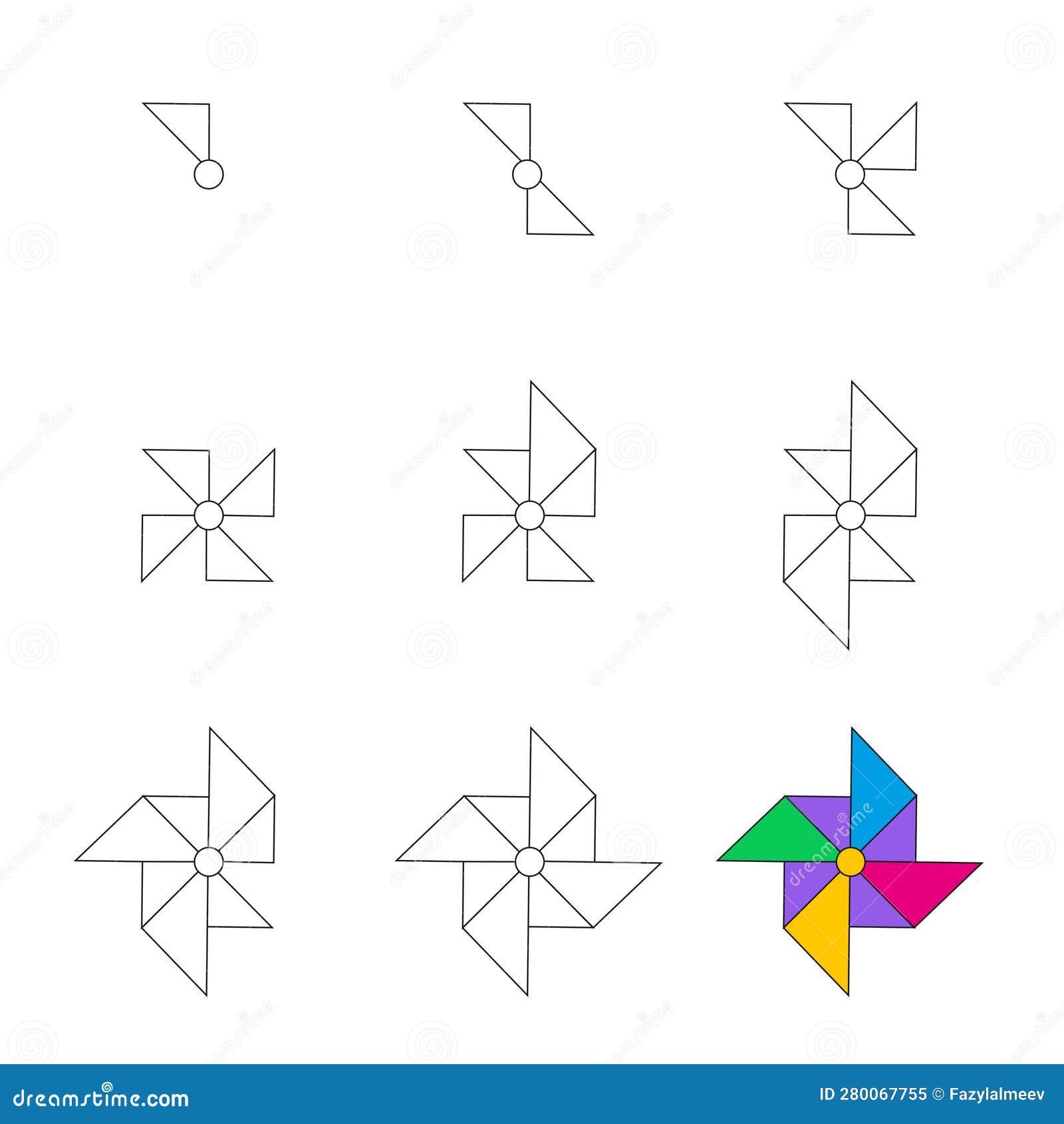 Worksheet Easy Guide To Drawing Pinwheel. Simple Step by Step Drawing ...