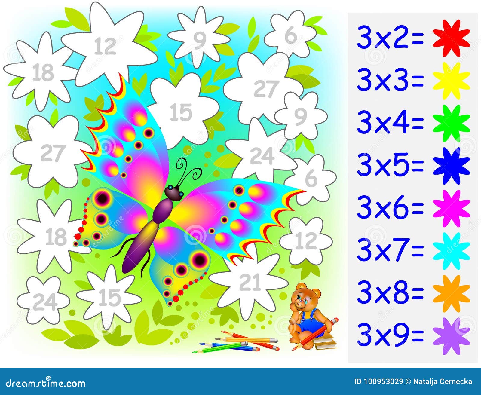 Worksheet with Exercises for Children with Multiplication by Three ...
