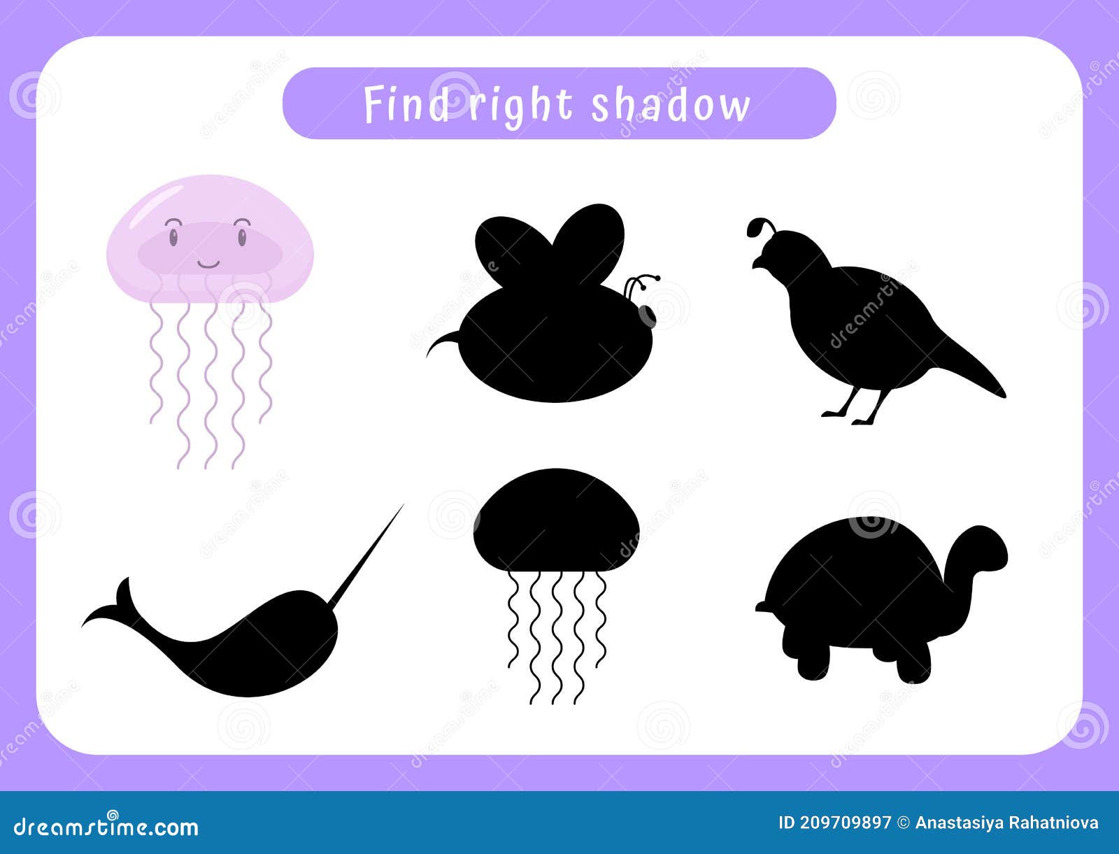 Worksheet Find Right Shadow. Educational Game for Children Stock Vector ...