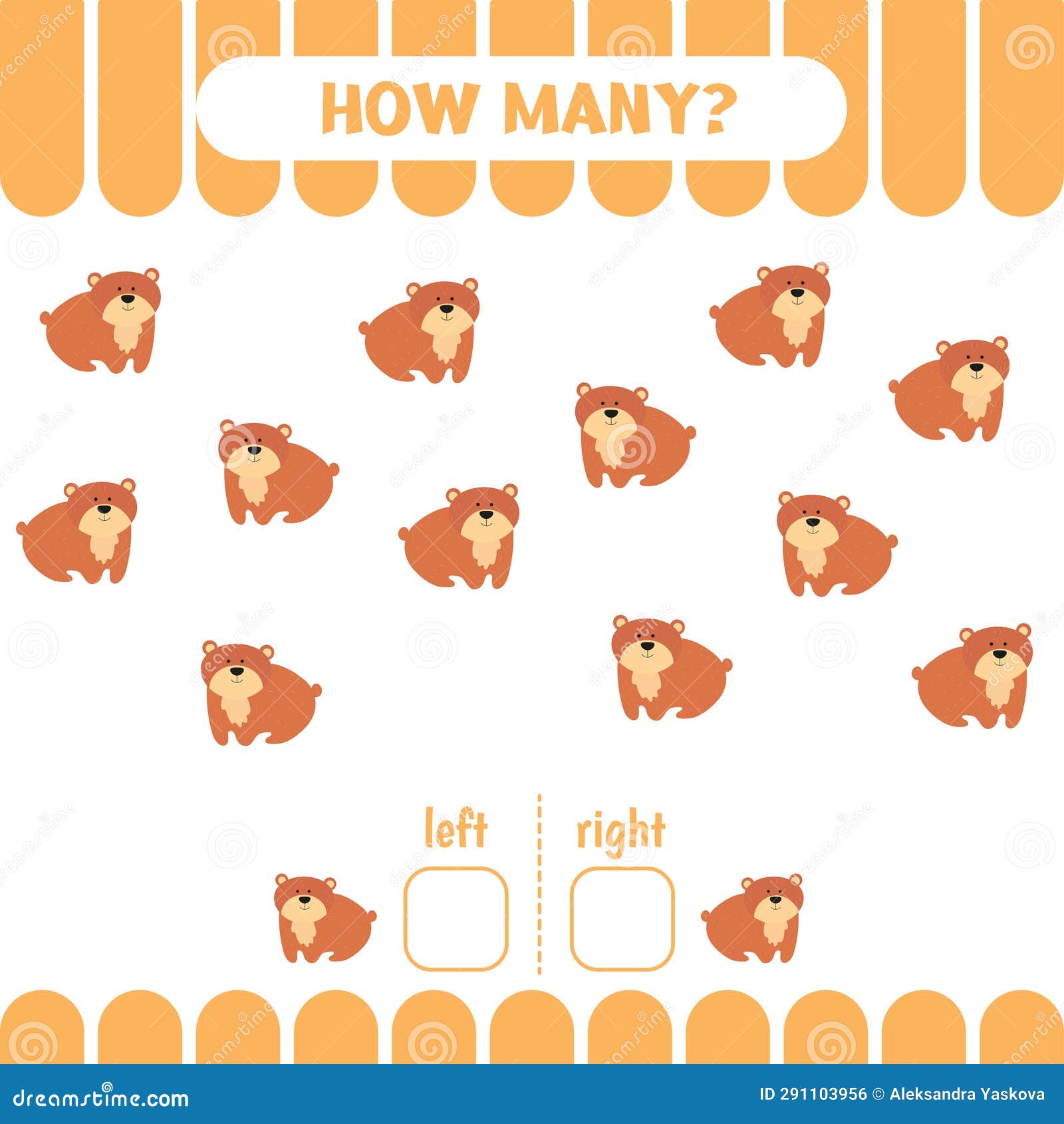 Worksheet for Kids To Learn Left and Right. Count Game. How Many Bears ...