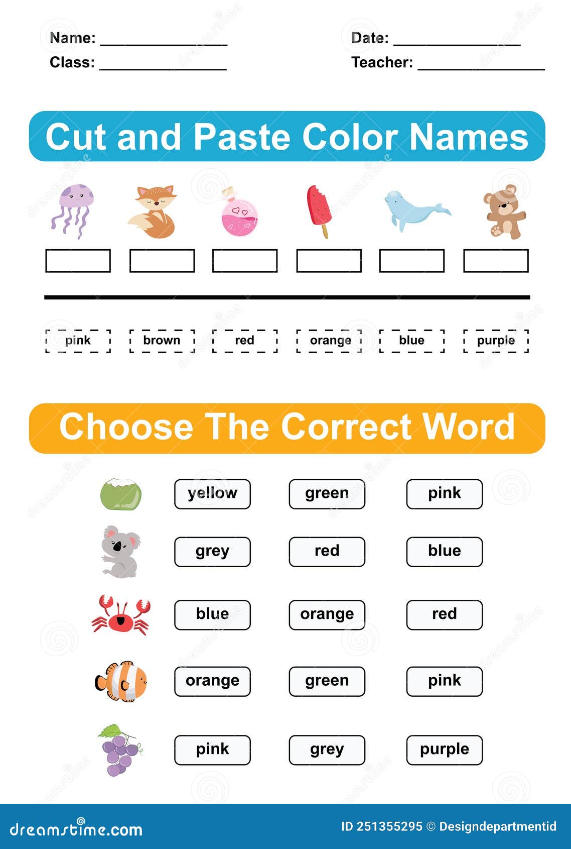 Learning about Color Worksheet Stock Vector - Illustration of practice ...