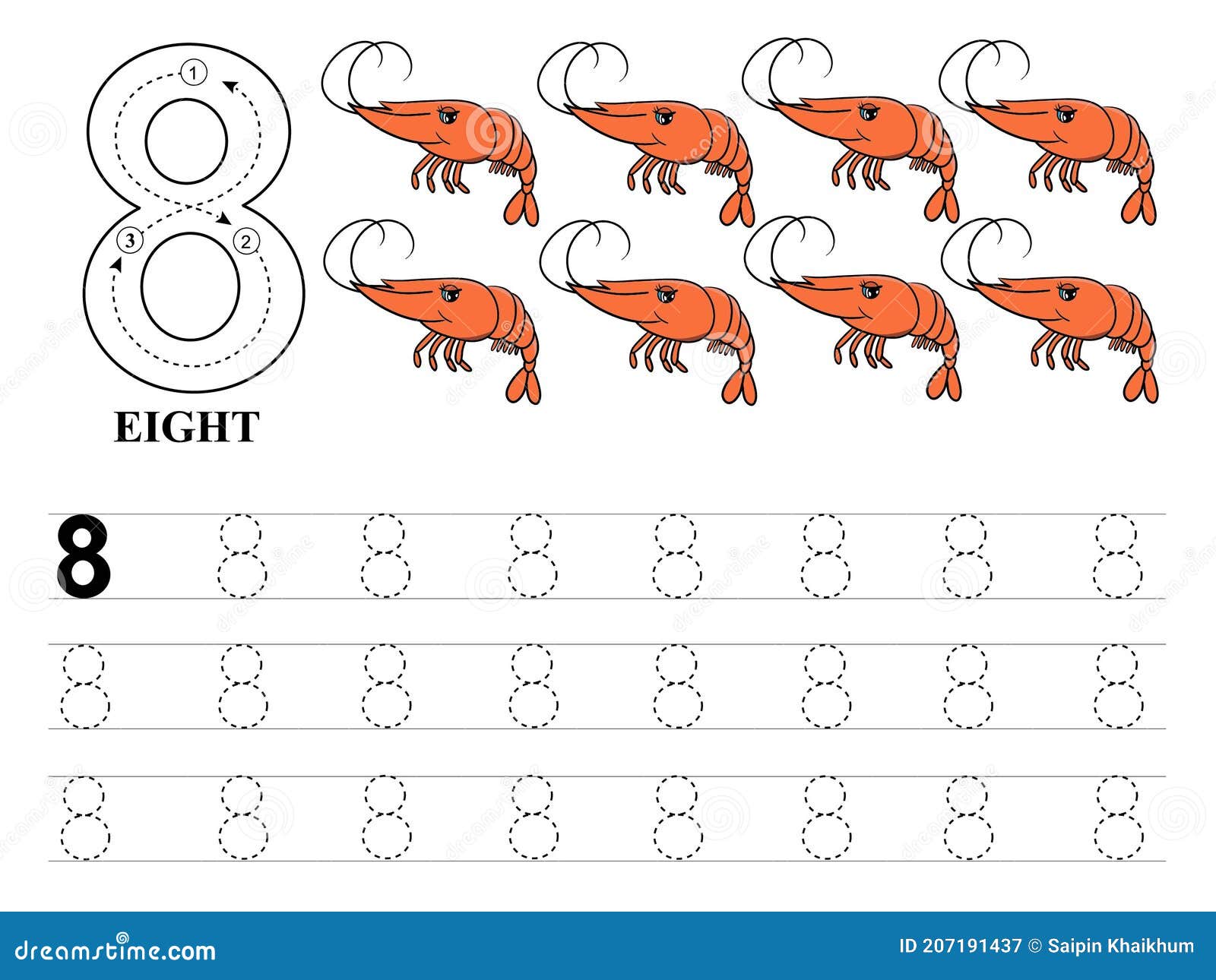 Worksheet for Practice Writing Number8.Learning Number 8 with Cute ...