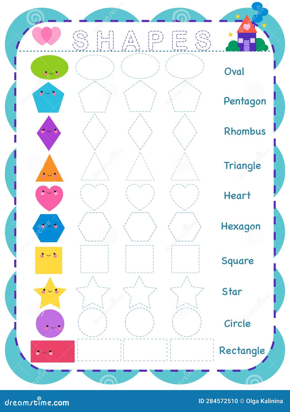 Worksheet for Preschool with Math Shapes Stock Vector - Illustration of ...
