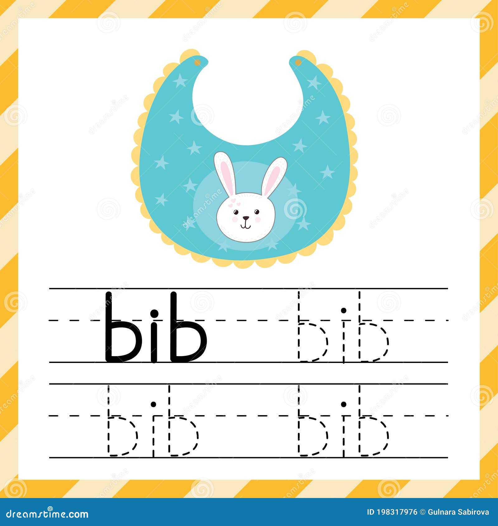 Worksheet for Tracing Words - Bib. Learning Material for Kids Stock ...