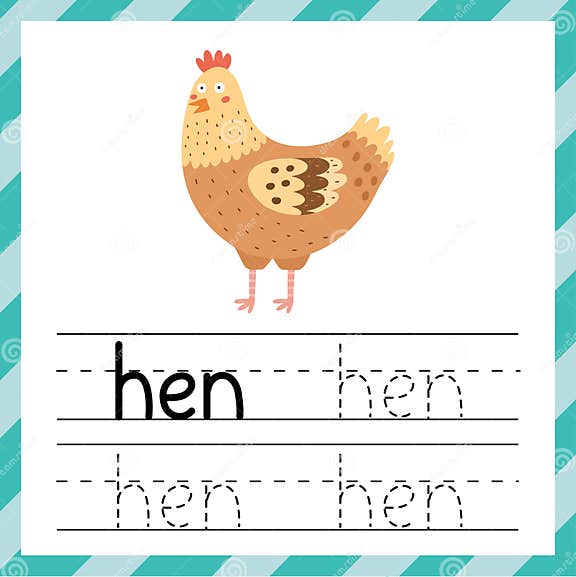 Worksheet for Tracing Words - Hen. Learning Material for Kids Stock ...