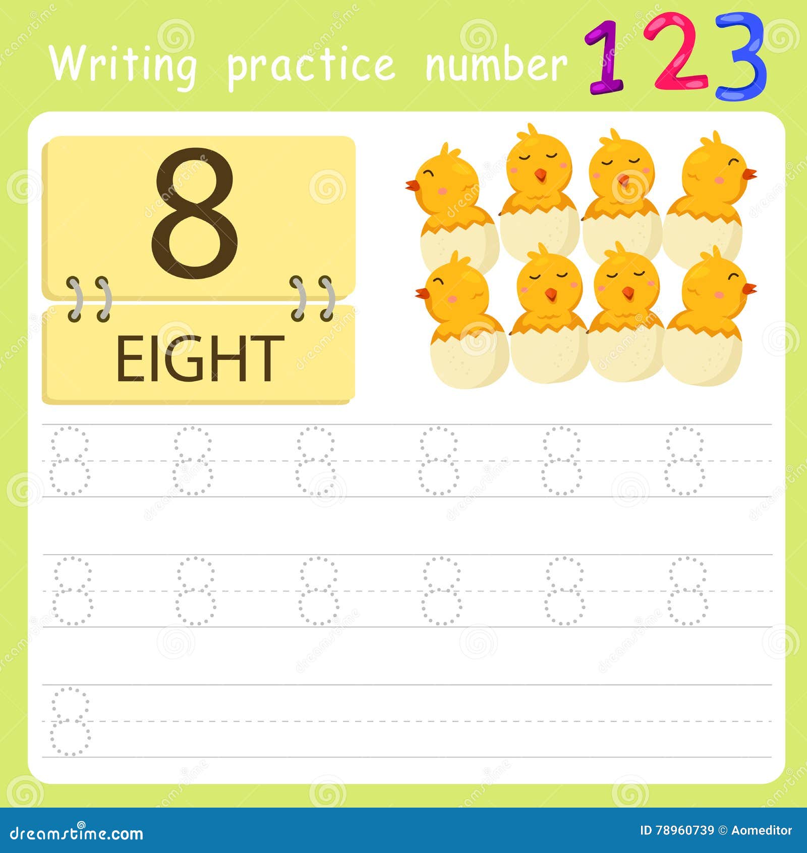 Worksheet Writing Practice Number Eight Stock Vector - Illustration of ...
